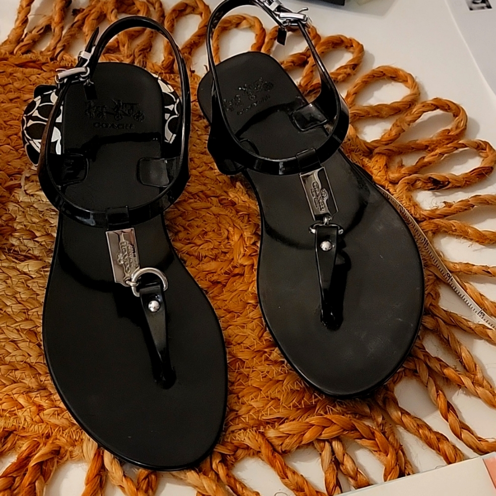 Coach Coach Coach Sz 6.5 Black Jellies Silver Hardware - Gem